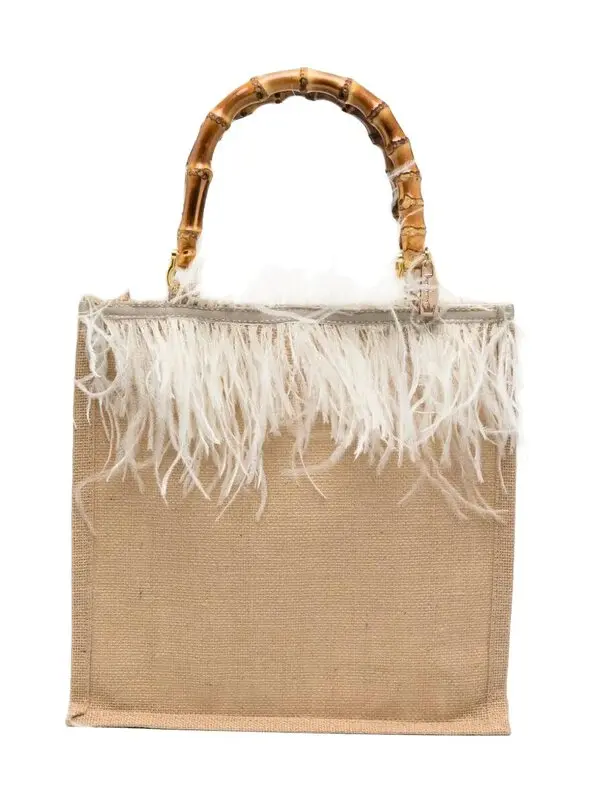 LA MILANESA Violeta" Yuta And Feathers Medium Bag - Beige