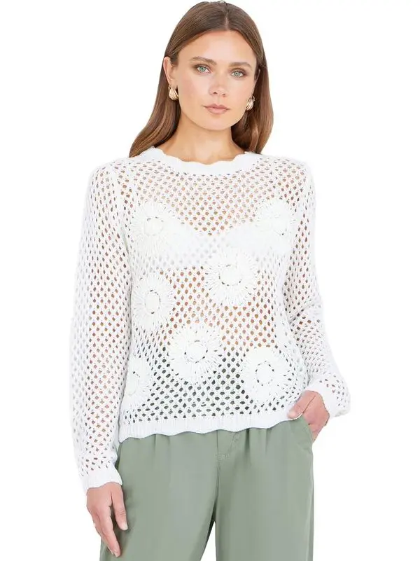 YUMI Crochet Floral Jumper - White