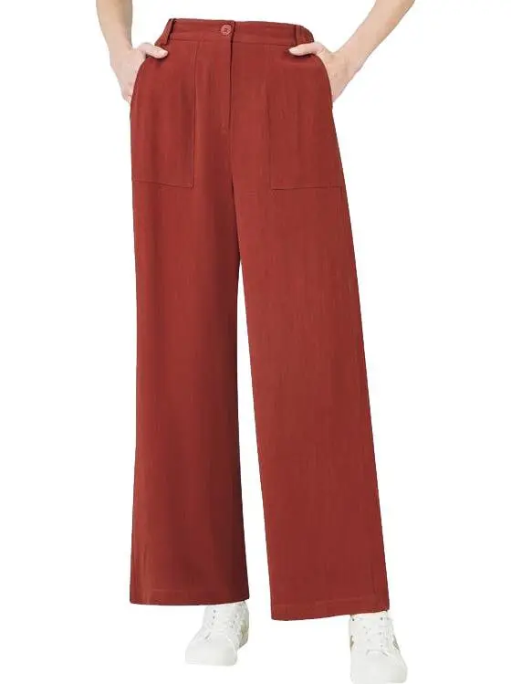 YUMI Linen Mix Mid-rise Trousers - Brown