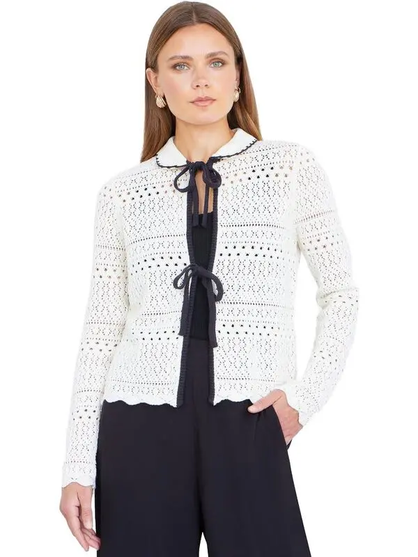 YUMI Peter Pan Collar Knitted Cardigan - Ivory