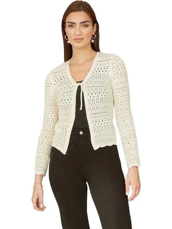YUMI Crochet Tie Front Cardigan - Ivory