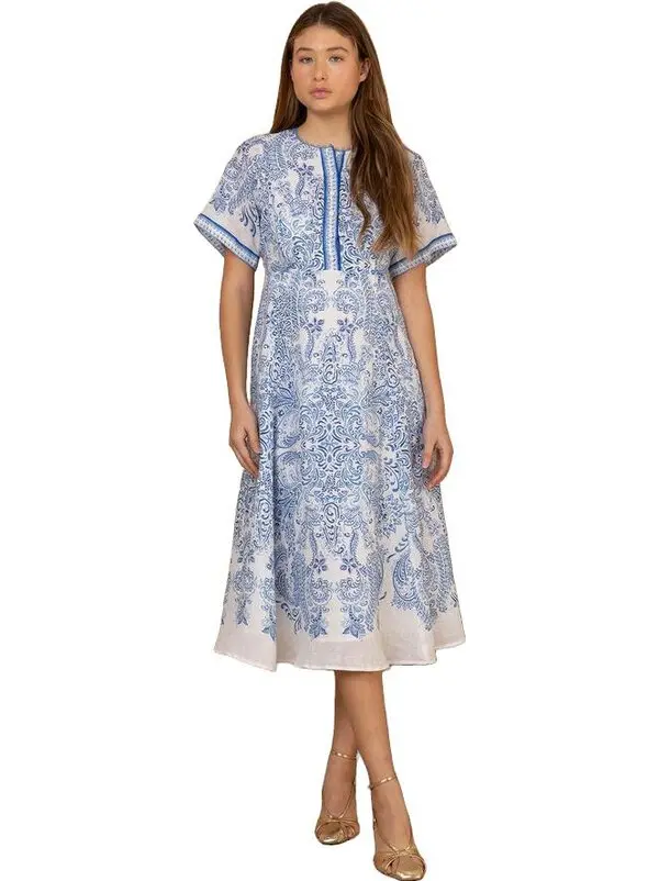 Hale Bob Michael Linen Midi Dress - Blue