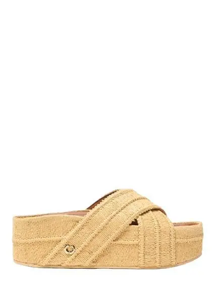 Maje Platform Raffia Mules - Gold