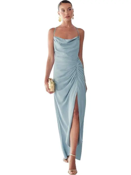 BWLDR Eliza Draped Maxi Dress - Icy Blue