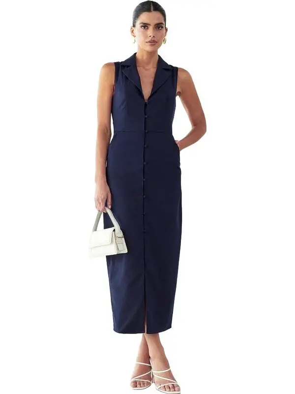 WILLA Barossa Midi Dress - Navy Blue