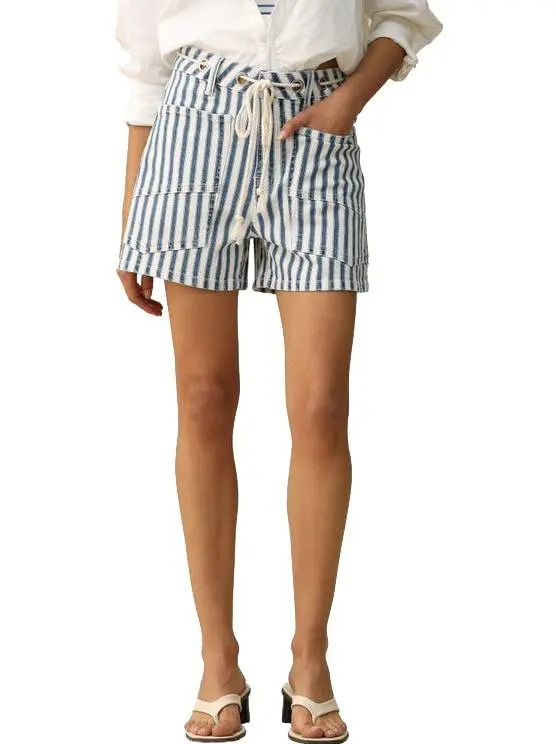 BAYEAS Tamsin Drawstring Denim Shorts - White And Blue