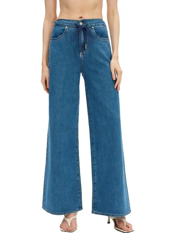BAYEAS Zephyrine Drawstring Wide Leg Jeans - Medium Blue