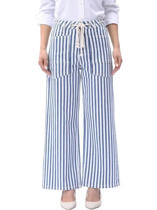 BAYEAS Tamsin Drawstring High-waist Wide-leg Jeans - White And Blue