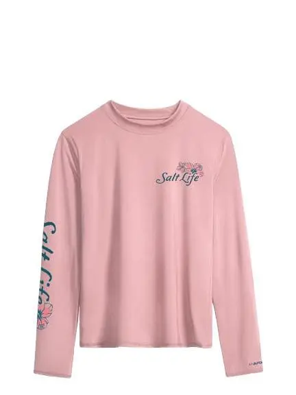 SALT LIFE Sailing Tropics Performance Long Sleeve Tee - Rose Bud Heather