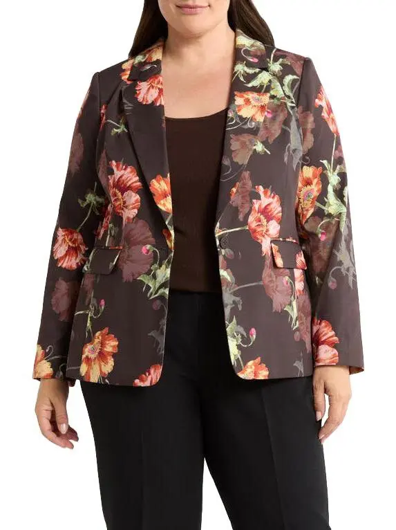 TAHARI ASL Printed Sateen One-button Blazer - Espresso Floral