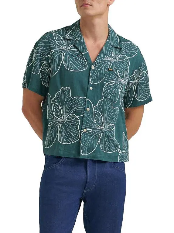LEEM Embroidered Camp Shirt - Algae Floral