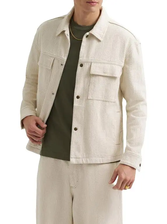 LEEM Jacquard Cotton Snap Overshirt - Natural Greige