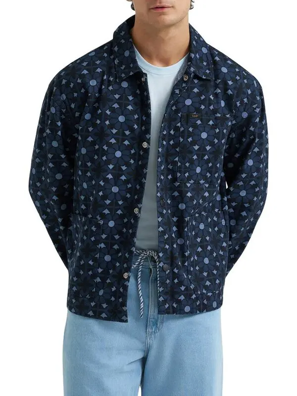 LEEM Floral Print Denim Jacket - Geo Print