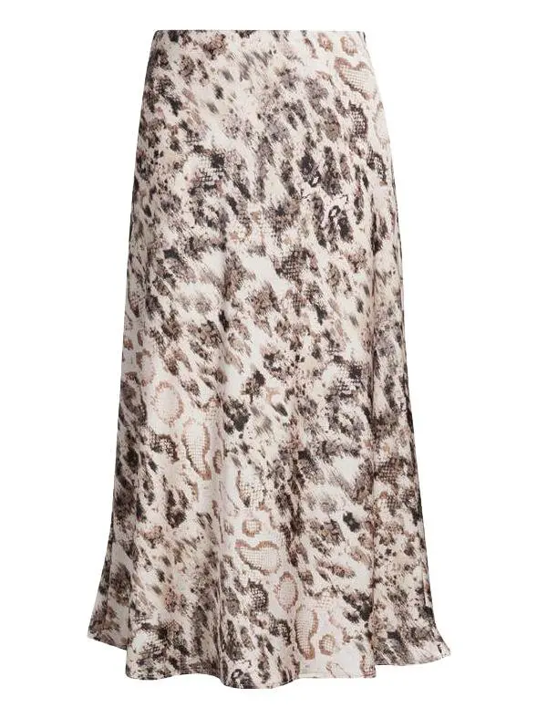 TAHARI ASL Printed Satin Maxi Skirt - Mocha Snake