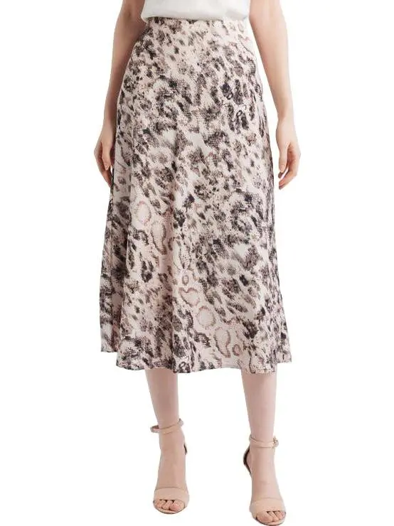TAHARI ASL Printed Satin Maxi Skirt - Mocha Snake