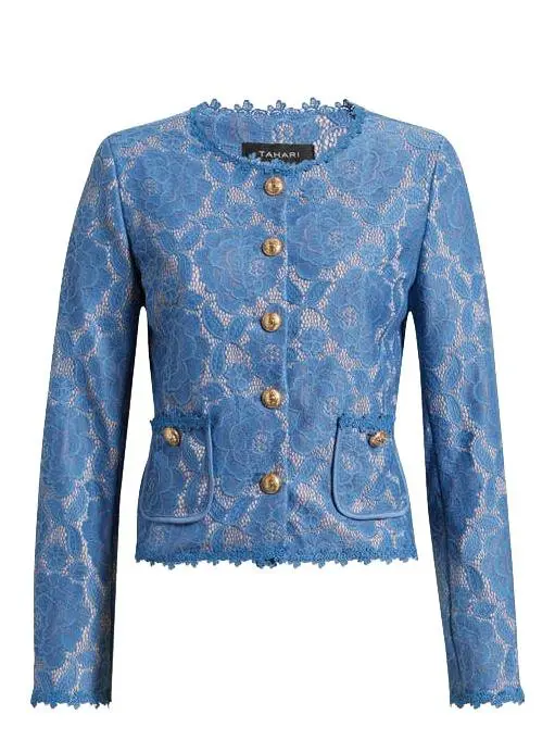 TAHARI ASL Bonded Lace Jacket - Blue Petal