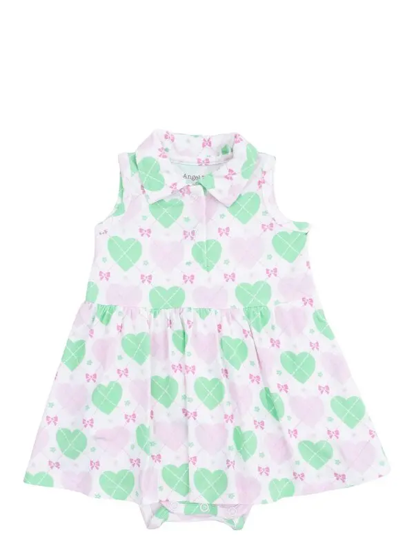 ANGEL DEAR Heart Argyle Polo Skirted Romper - Pink Green Ivory