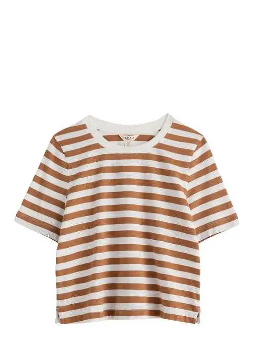 SEASALT CORNWALL Copseland Stripe Organic Cotton T-shirt - Scallion Chalk Basket