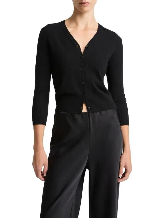 Vince Elbow Sleeve V-neck Cashmere & Silk Cardigan - Black