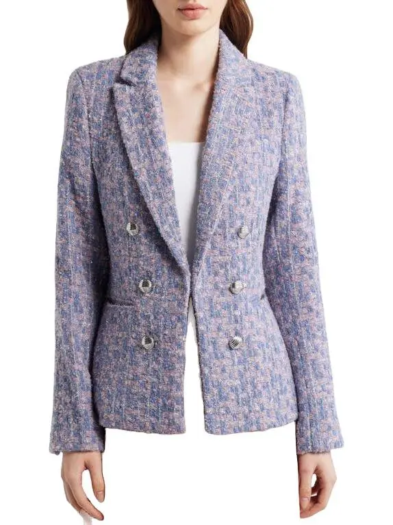 TAHARI ASL Metallic Tweed Double-breasted Jacket - Blue Rose Silver