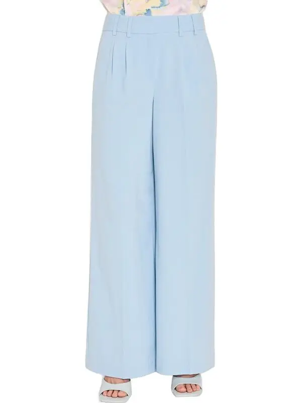 TAHARI ASL Pleated Wide Leg Trousers - Ice Blue
