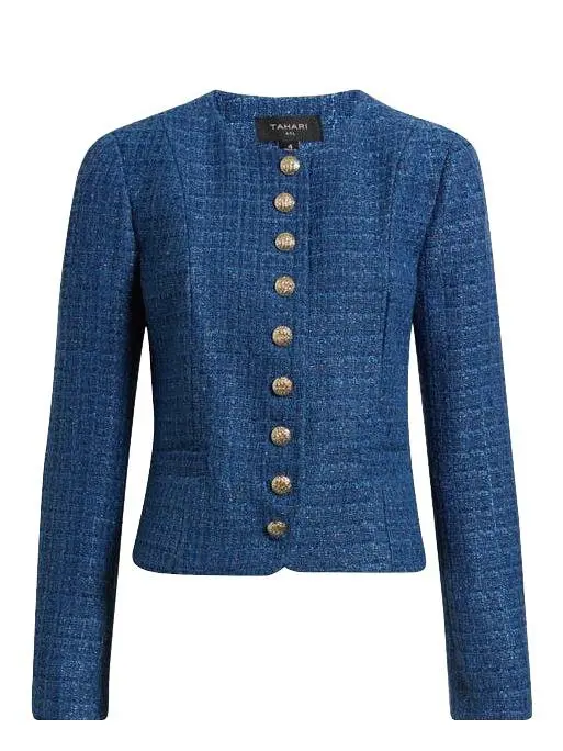 TAHARI ASL Bouclé Jacket - Riverside Blue