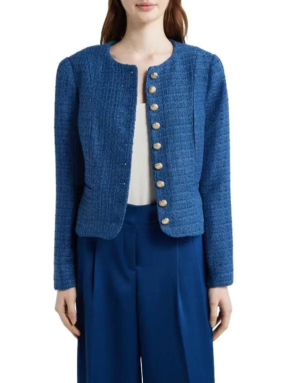 TAHARI ASL Bouclé Jacket - Riverside Blue