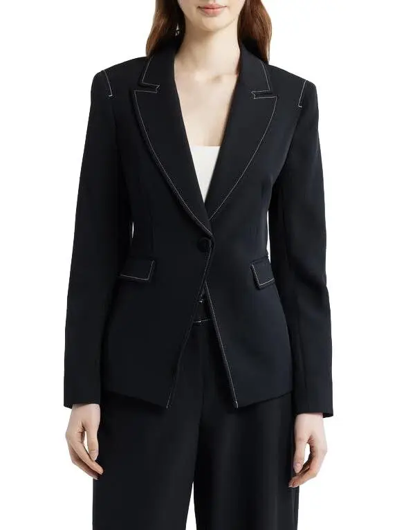 TAHARI ASL Topstitch One-button Blazer - Black White