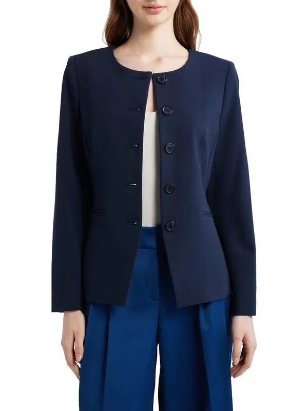 TAHARI ASL Collarless Button Jacket - New Navy