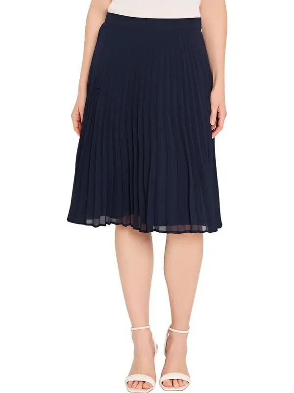 TAHARI ASL Pleated Chiffon Skirt - New Navy