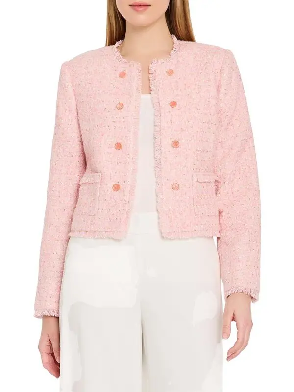 TAHARI ASL Metallic Bouclé Crop Jacket - Tea Rose