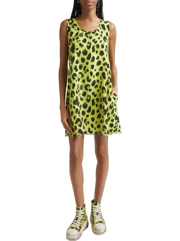 R13 Sleeveless Mini Slip Dress In Cheetah Print - Yellow Cheetah Print