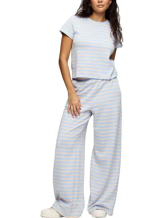 NUUDS Stripe Stretch Cotton Top & Pants Set - Sky Stripe