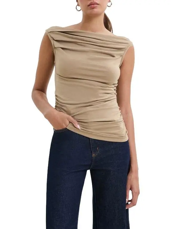 MARCELLA Cooper Ruched Boat Neck Top - Sand