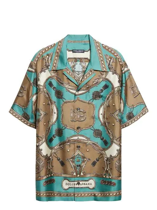 Dolce & Gabbana Cargo Print Washed Silk Twill Camp Shirt - Corde/nappe F.verdon