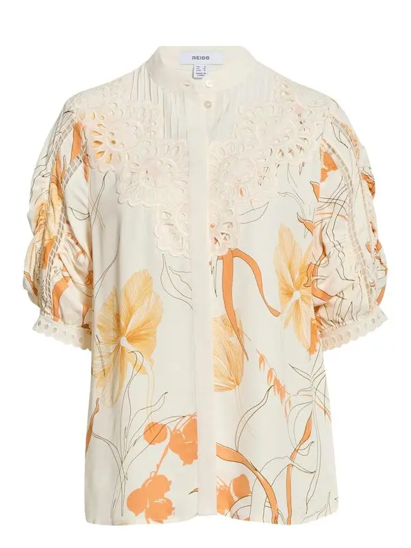 REISS Louisa Floral Button-up Shirt - Ivory/pink