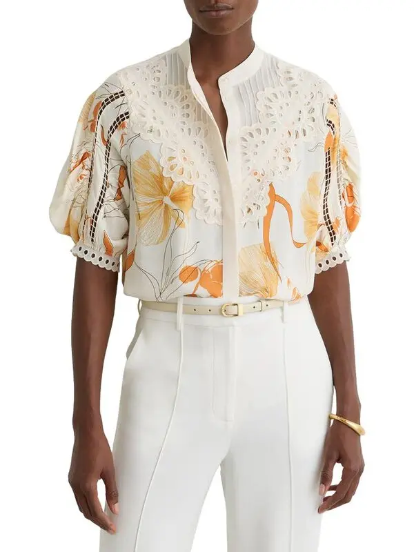 REISS Louisa Floral Button-up Shirt - Ivory/pink