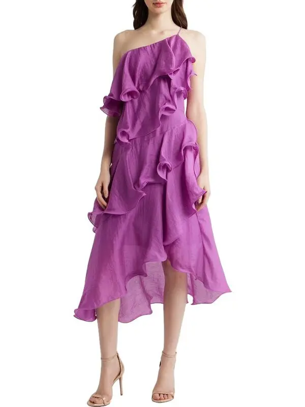 CIEBON Matea One-shoulder Ruffle Dress - Purple