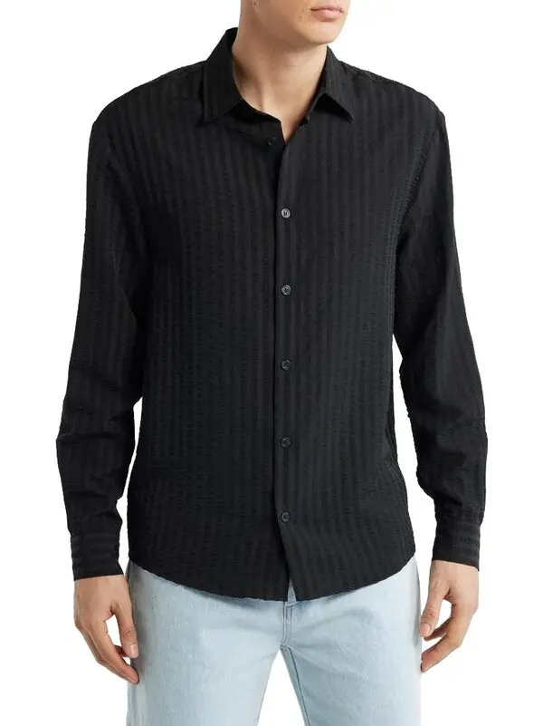 KROST Jordan Seersucker Stripe Button-up Shirt - Black