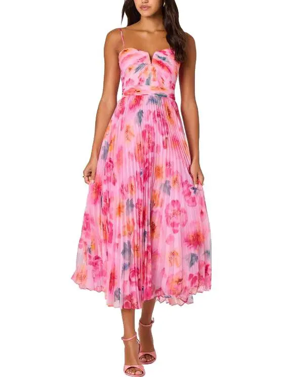 Astr The Label Bayley Floral Print Pleated Midi Dress - Pink Multi Floral