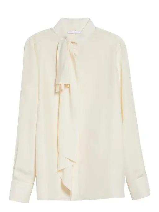 Givenchy Draped Bow Silk Button-up Shirt - Ecru