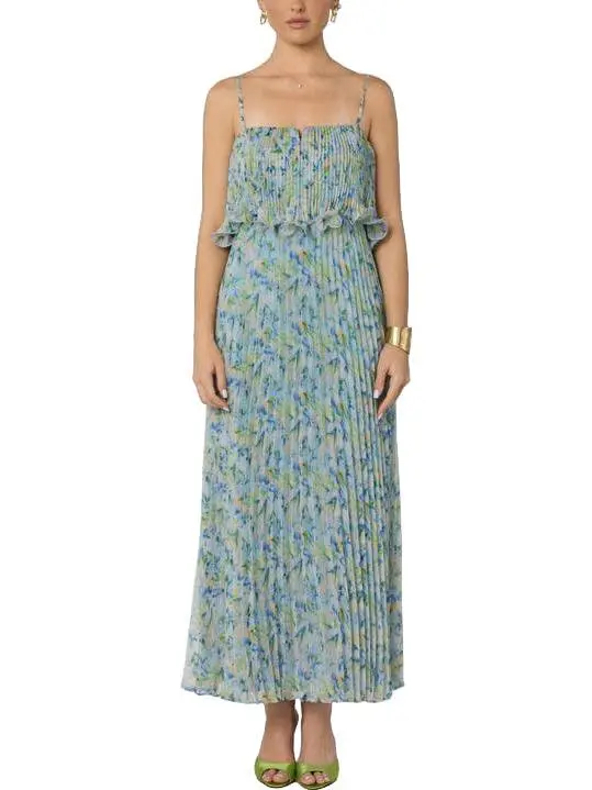 Astr The Label Makennah Floral Plissé Maxi Dress - Blue Green Floral