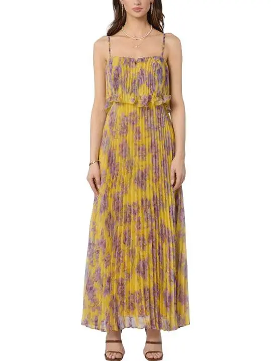 Astr The Label Makennah Floral Plissé Maxi Dress - Yellow Purple Floral