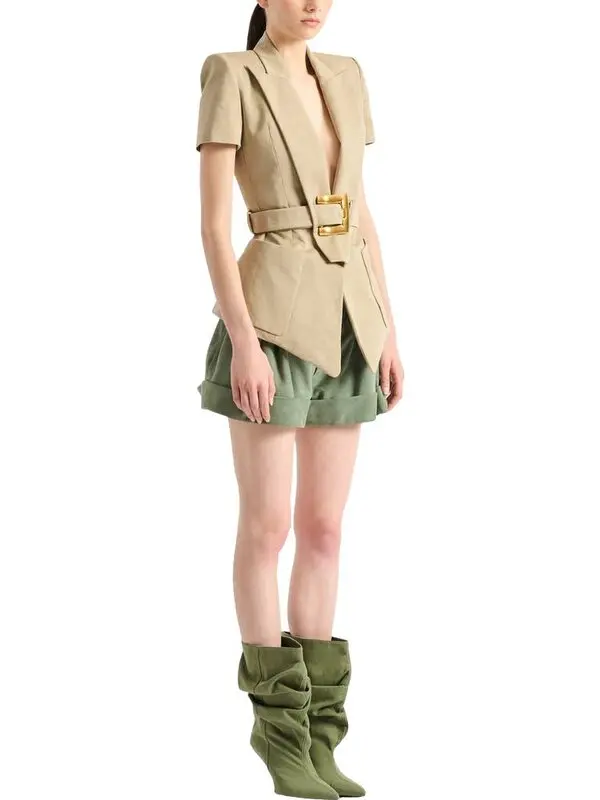 Balmain Belted Gabardine Anthem Jacket - Beige