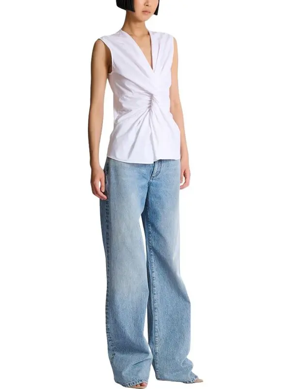 Balmain Draped Sleeveless Cotton Poplin Shirt - White