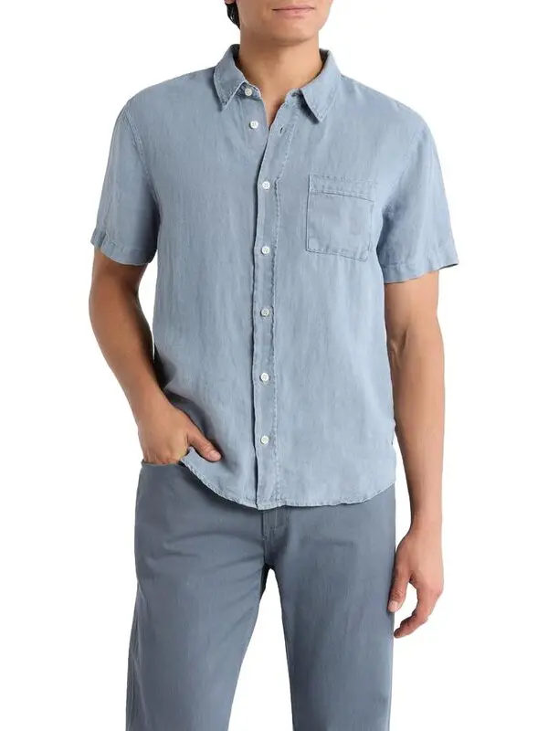 Citizens Of Humanity Cairo Short Sleeve Linen Button-up Shirt - Stone Blue