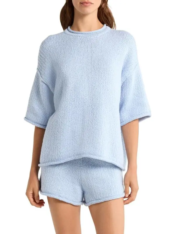 Lunya Cloud Cotton Short Sleeve Sweater - Whisper Blue