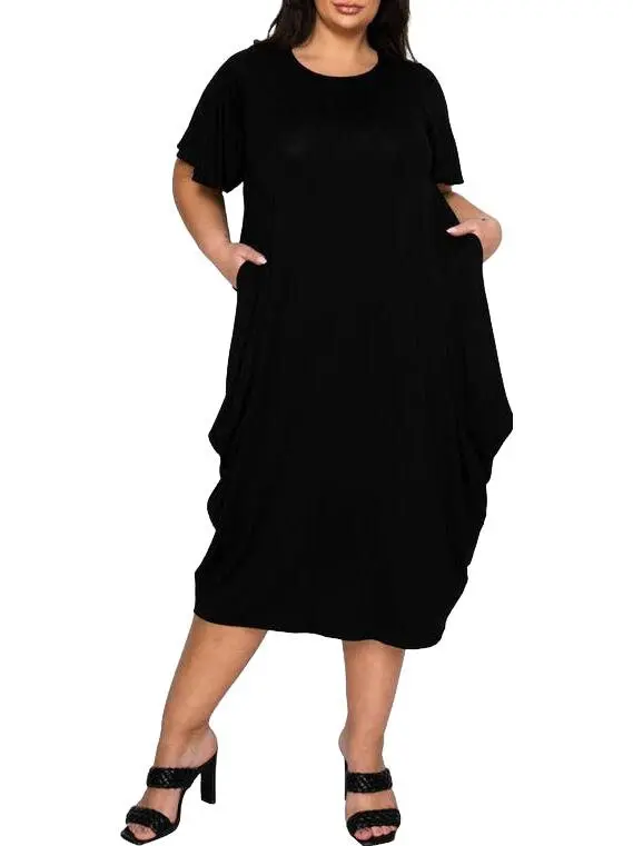 L I V D Liz Flutter Sleeve Midi Dress - Black
