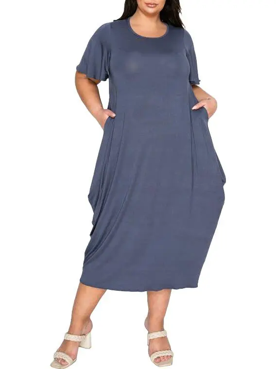 L I V D Liz Flutter Sleeve Midi Dress - Charcoal