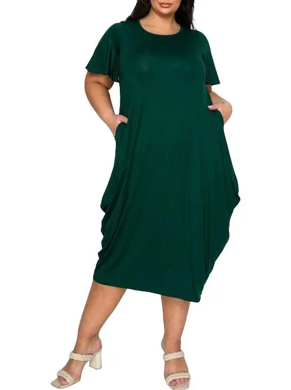 L I V D Liz Flutter Sleeve Midi Dress - Green Hunter